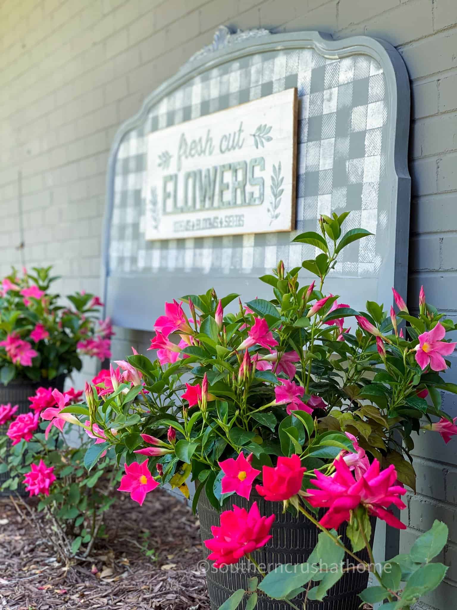 Repurposed Headboard Garden Sign (with Buffalo Plaid Stencil)