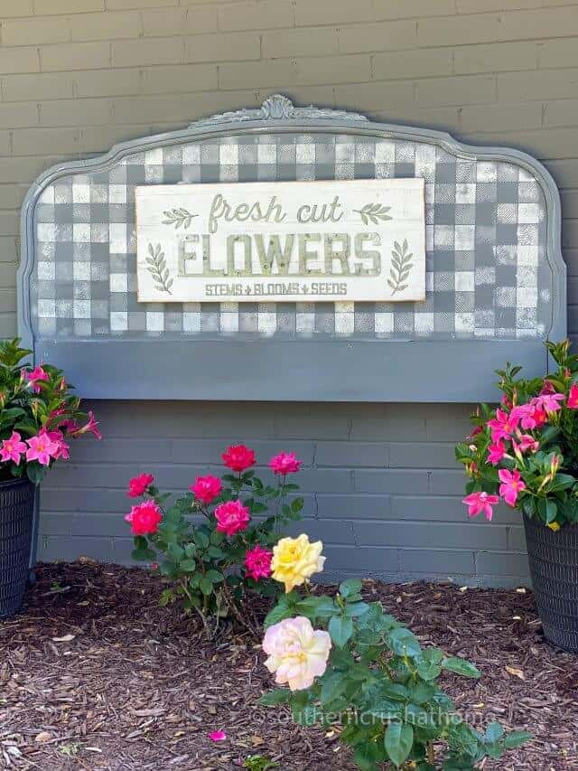 Repurposed Headboard Garden Sign (with Buffalo Plaid Stencil)