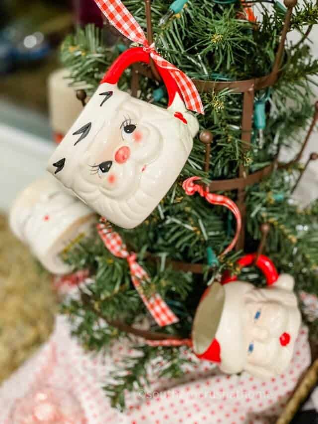 How to Make a Vintage Santa Mug Christmas Tree - Southern Crush at Home