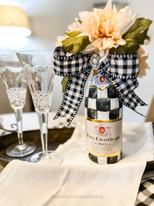 DIY Hand-Painted Buffalo Plaid Champagne Bottle Gift Idea - Southern ...