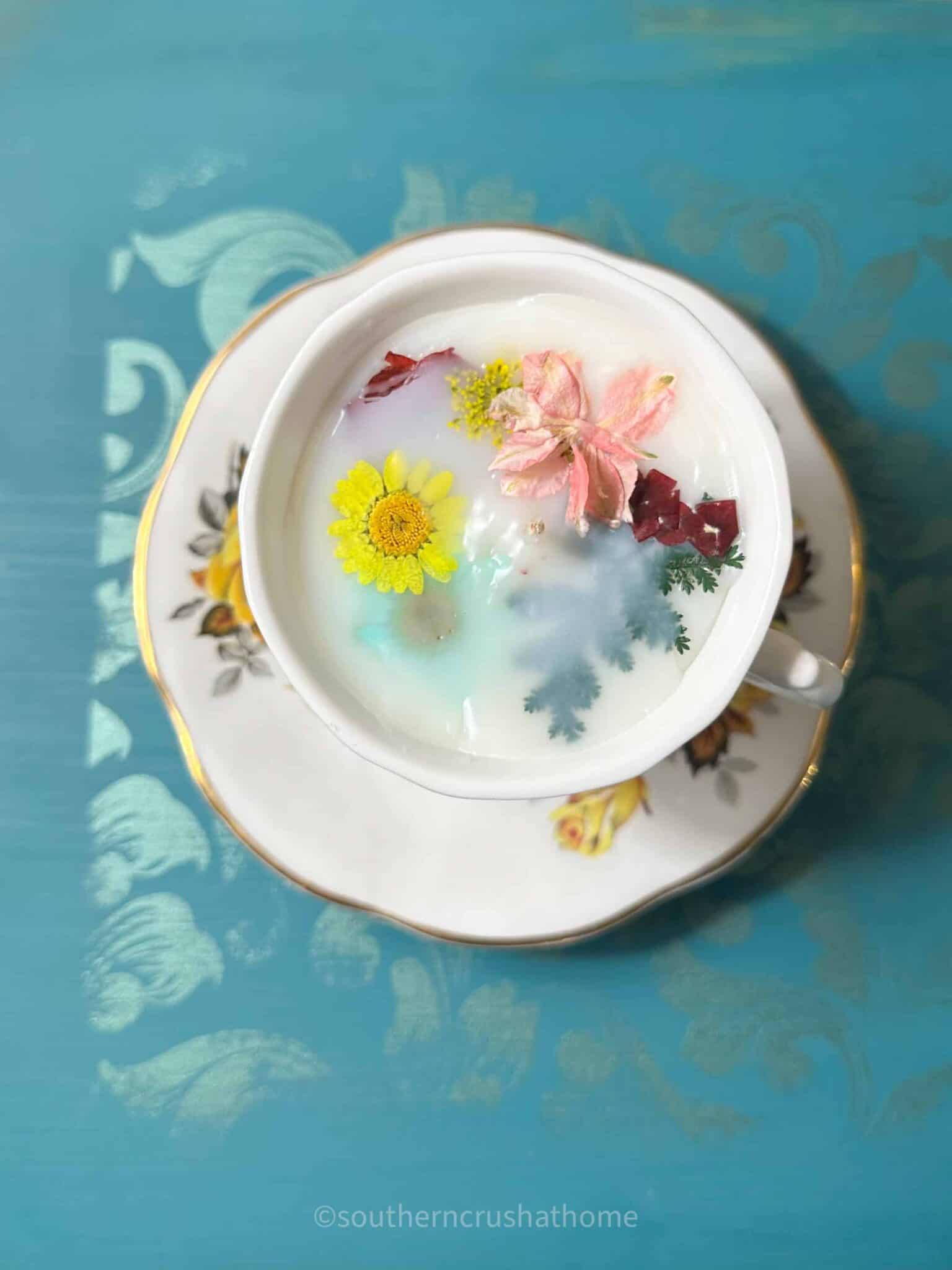 How to Make Your Own Tea Cup Candle with Dried Flowers - Southern Crush ...