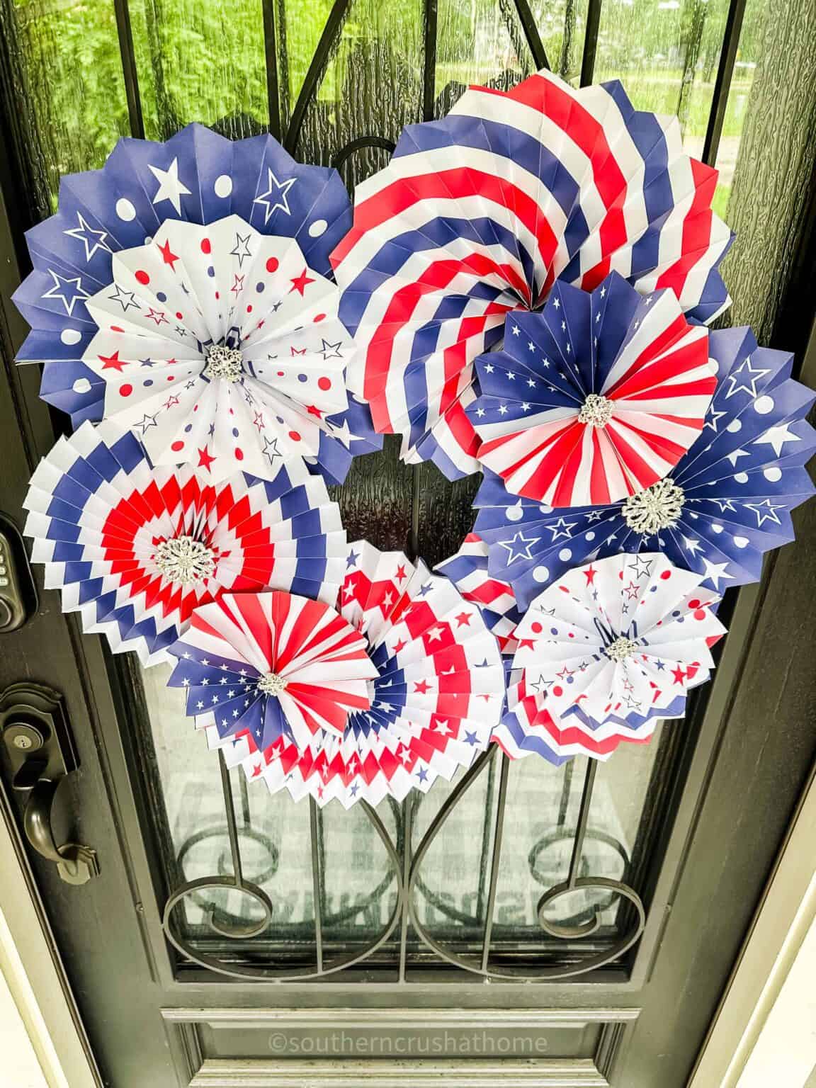 How to Make a Stunning Red, White, and Blue Paper Fan Wreath - Southern ...