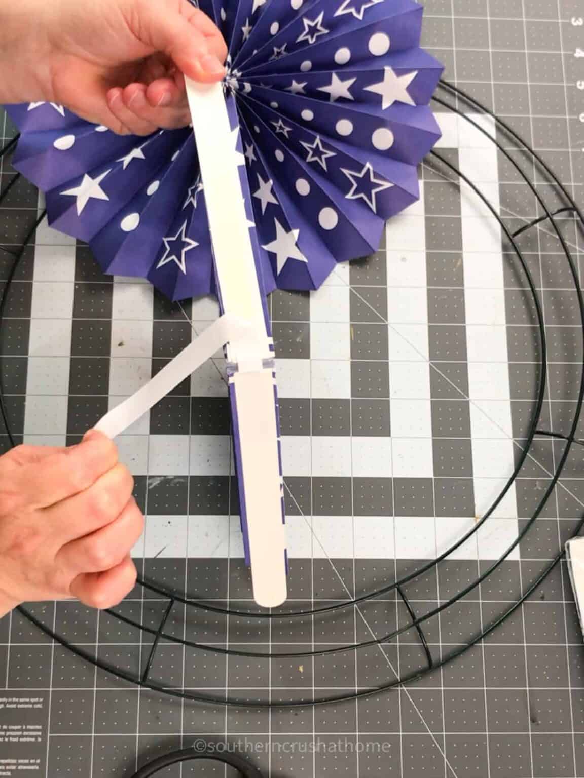 How to Make a Stunning Red, White, and Blue Paper Fan Wreath - Southern ...
