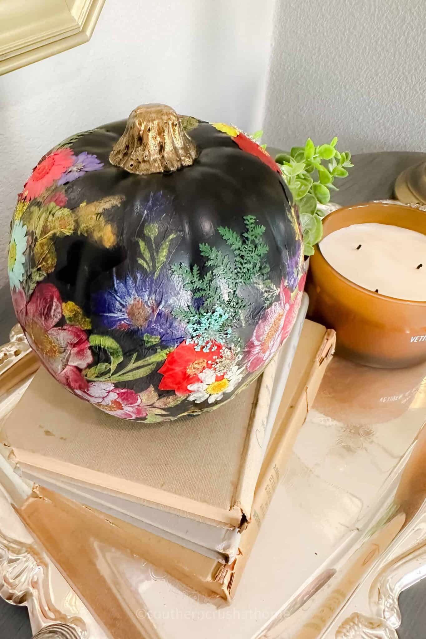 How to Decoupage a Pumpkin with Paper Napkins and Pressed Flowers