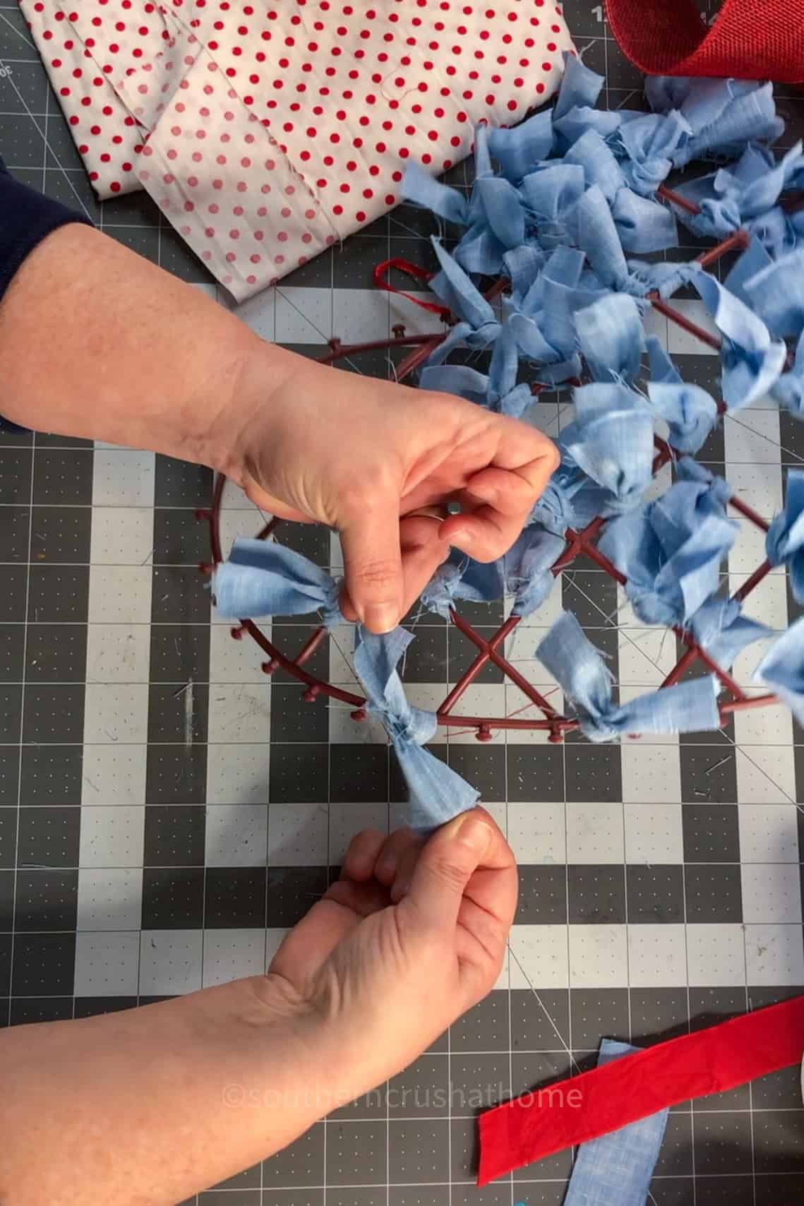 How to Make a Rag Wreath using Fabric Scraps - Southern Crush at Home